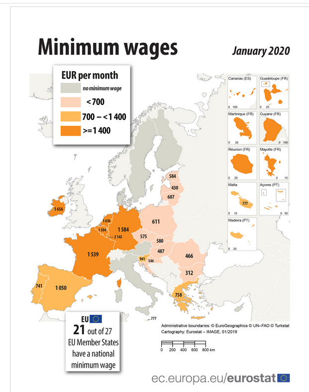 Ny statistikk: Minstelønnssatser i Europa