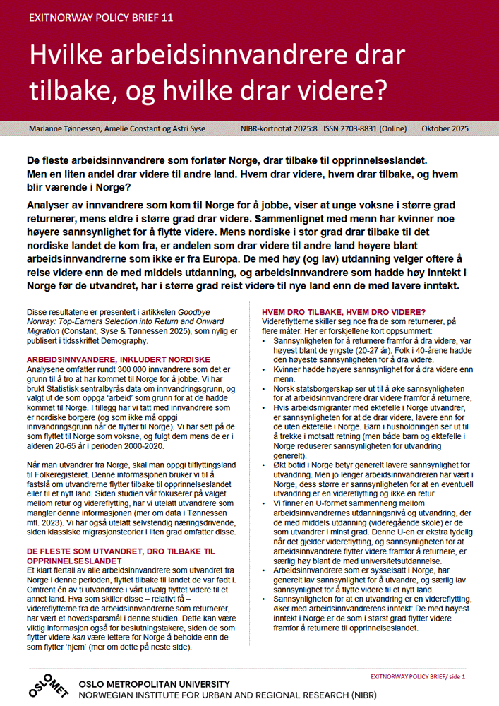 Policy brief fra EXITNORWAY: Hvilke arbeidsinnvandrere drar tilbake, og ...
