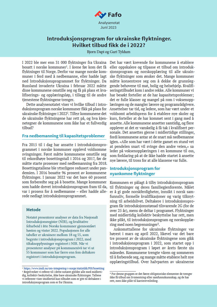 Analysenotat fra Fafo: Analysenotat: Introduksjonsprogram for ukrainske ...